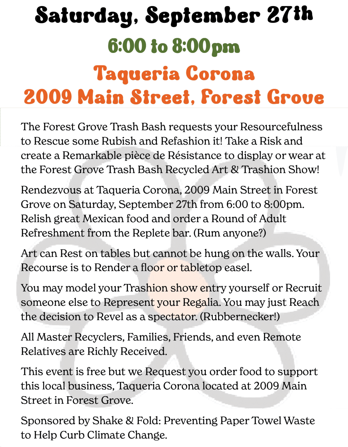 Recycled Art & Trashion Show – Forest Grove Trash Bash!